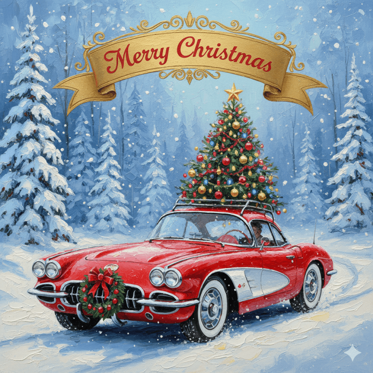 Christmas card with Chevrolet Corvette car – AI Greeting Cards