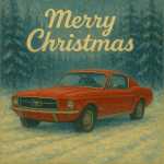 Christmas card with Ford Mustang car – AI Greeting Cards