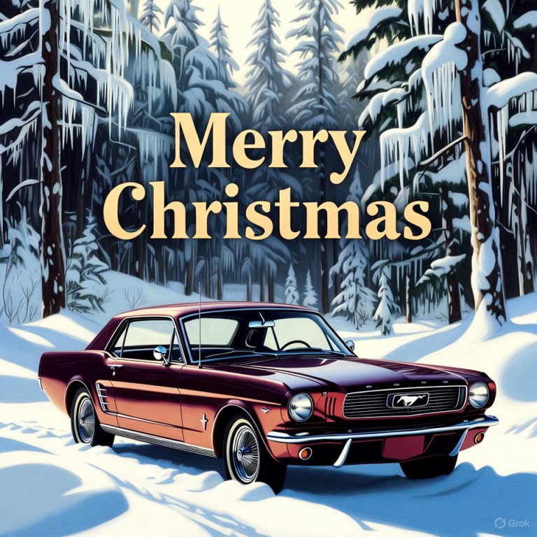Christmas card with Ford Mustang car – AI Greeting Cards