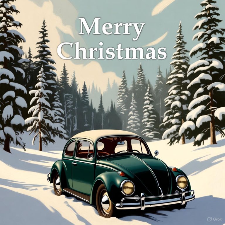 Christmas card with VW Beetle car – AI Greeting Cards